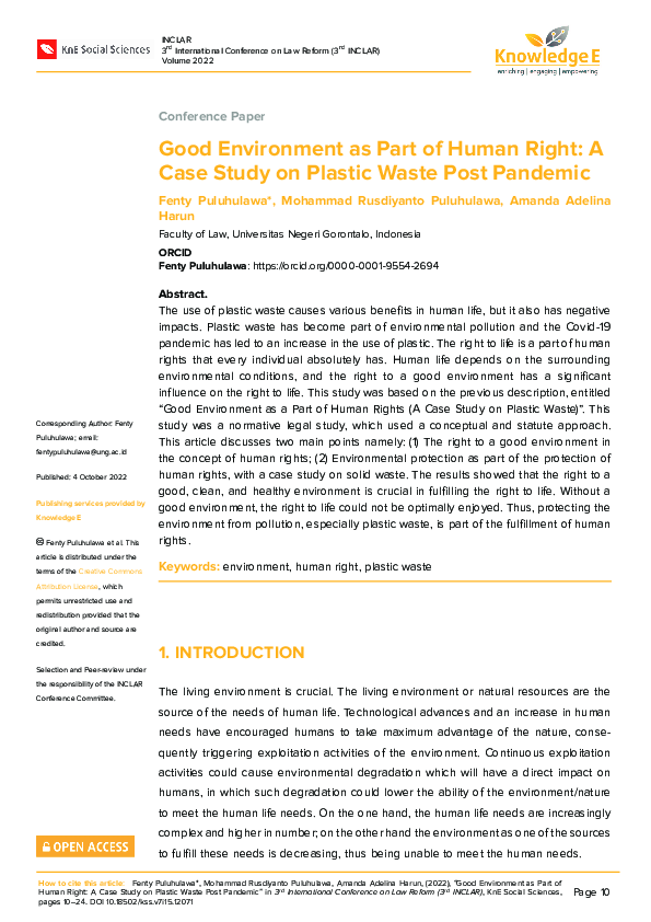 (PDF) Good Environment as Part of Human Right: A Case Study on Plastic ...