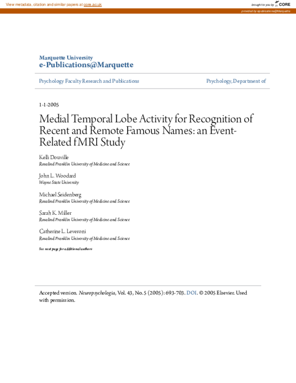 (PDF) Medial temporal lobe activity for recognition of recent and ...