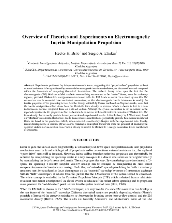 (PDF) Overview of Theories and Experiments on Electromagnetic Inertia ...