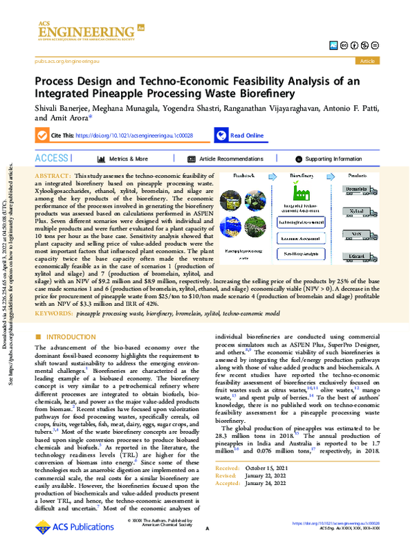 (PDF) Process Design and Techno-Economic Feasibility Analysis of an Integrated Pineapple ...