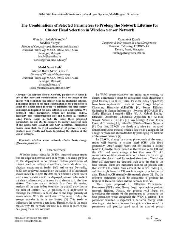 (PDF) The Combinations of Selected Parameters to Prolong the Network Lifetime for Cluster Head ...