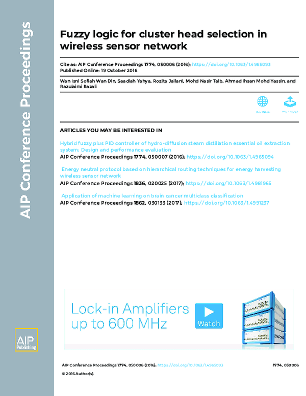 (PDF) Fuzzy logic for cluster head selection in wireless sensor network