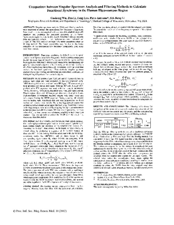 Pdf Comparison Between Singular Spectrum Analysis And Filtering Methods To Calculate