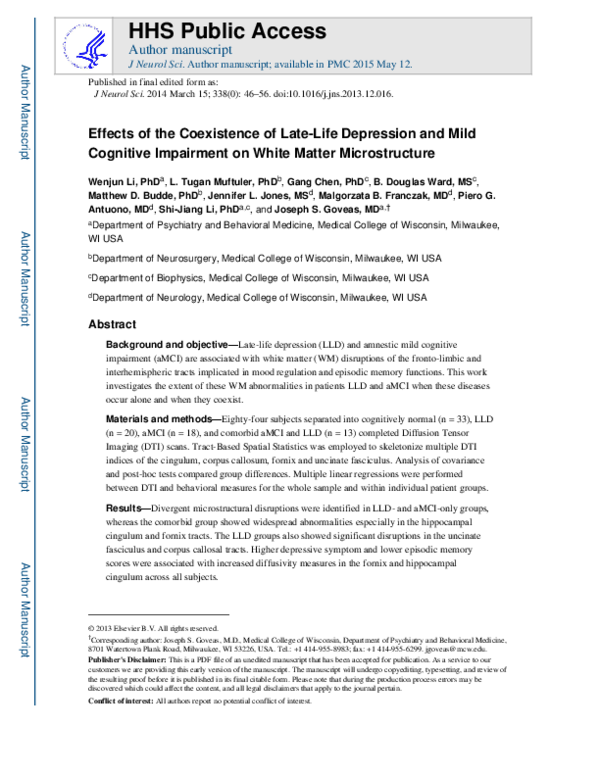 (PDF) Effects of the coexistence of late-life depression and mild ...