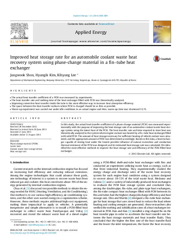 (PDF) Improved heat storage rate for an automobile coolant waste heat ...
