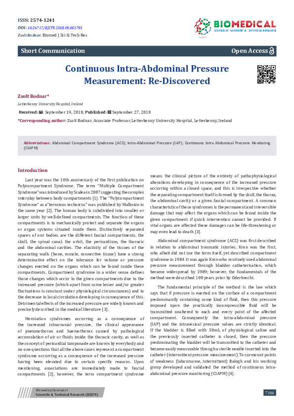 (PDF) Continuous Intra-Abdominal Pressure Measurement: Re-Discovered ...