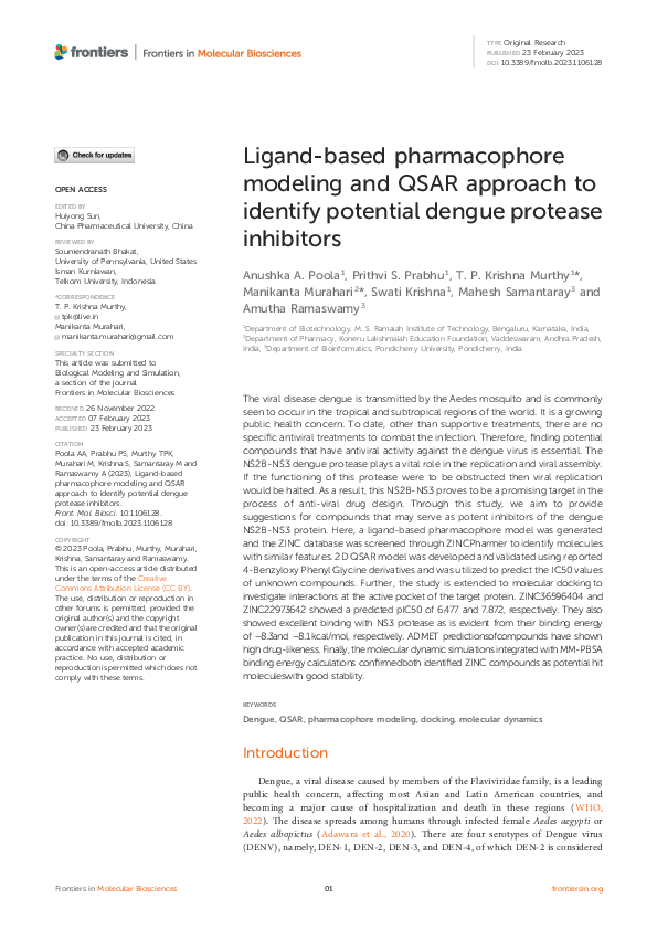 (PDF) Ligand-based pharmacophore modeling and QSAR approach to identify potential dengue ...
