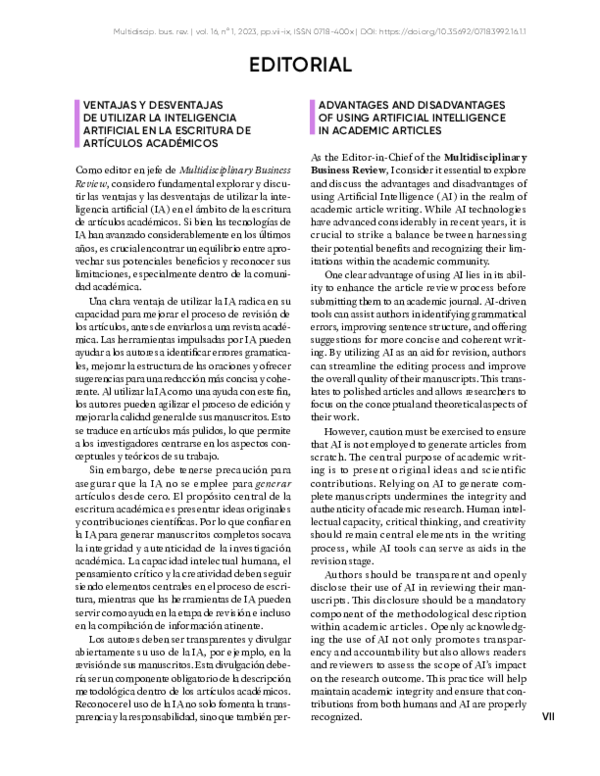 (PDF) Ventajas y desventajas de utilizar la inteligencia artificial en ...