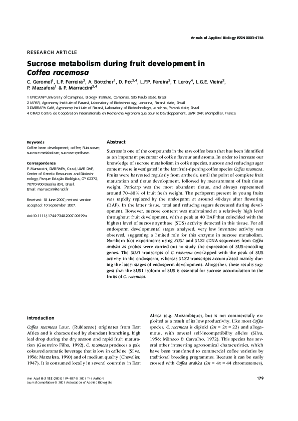 (PDF) Sucrose metabolism during fruit development in Coffea racemosa ...