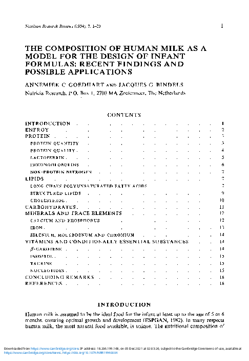 (PDF) The Composition of Human Milk as a Model for the Design of Infant ...