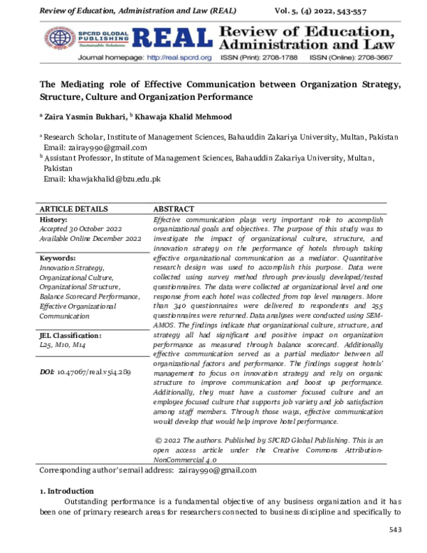 (PDF) The Mediating role of Effective Communication between ...