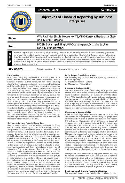 (PDF) Objectives of Financial Reporting by Business Enterprises
