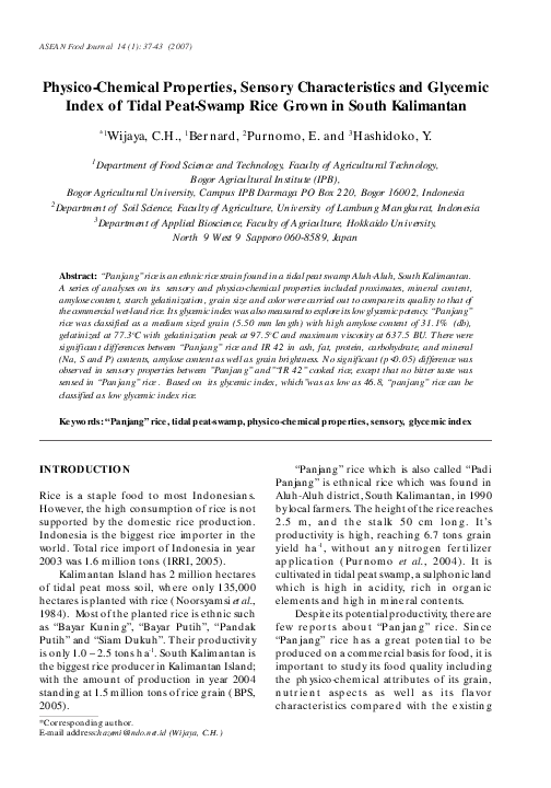 (PDF) Physico-chemical properties, sensory characteristics and glycemic index of tidal peat ...