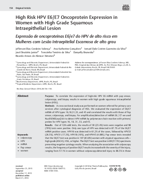 (PDF) High Risk HPV E6/E7 Oncoprotein Expression in Women with High ...