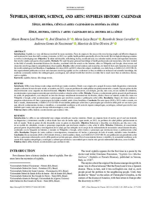 (PDF) Syphilis Through History: A Comprehensive Timeline