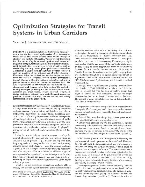 (PDF) Optimization strategies for transit systems in urban corridors