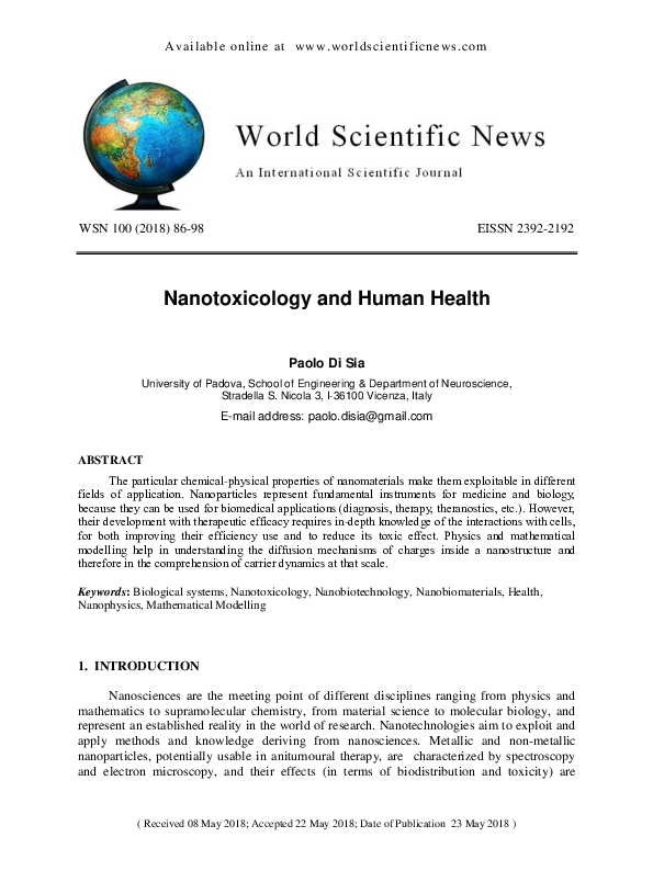 (PDF) Nanotoxicology and Human Health