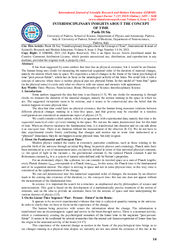 (PDF) Interdisciplinary Insights About the Concept of Time