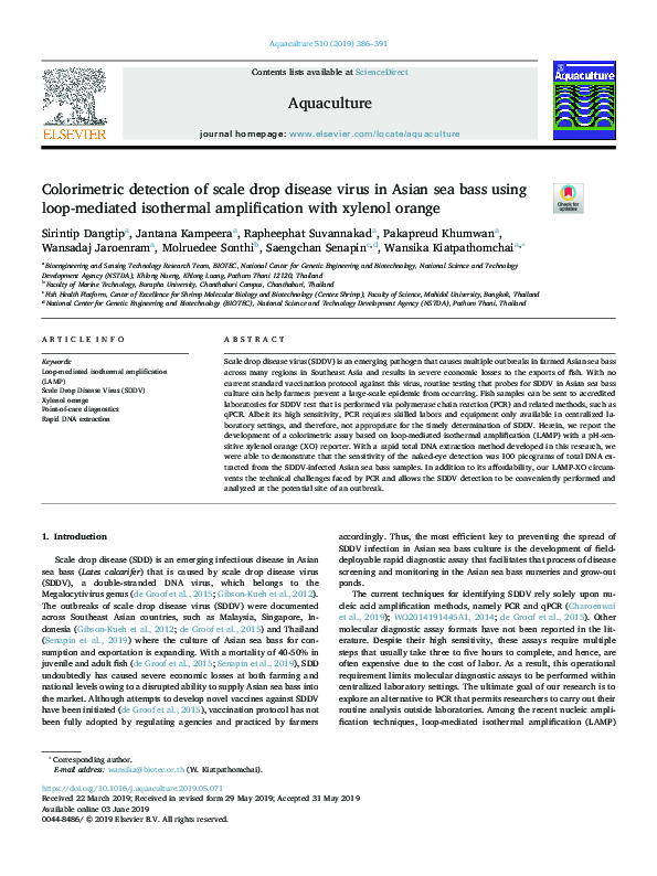 (PDF) Colorimetric detection of scale drop disease virus in Asian sea ...