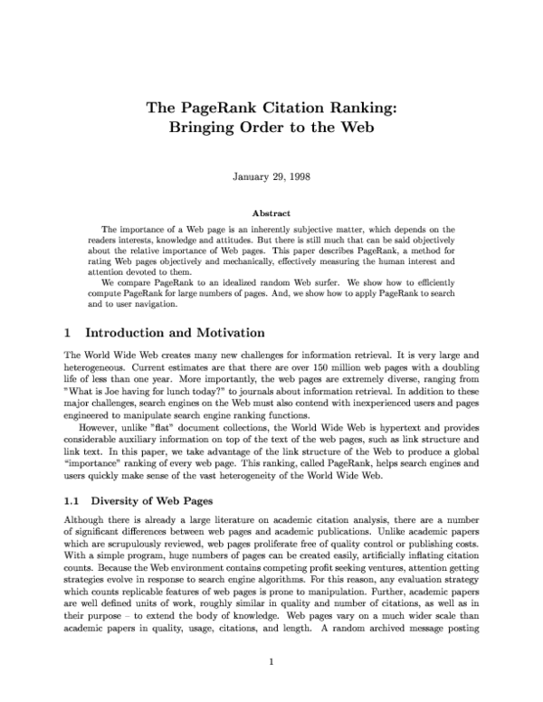 (PDF) The PageRank Citation Ranking: Bringing Order to the Web