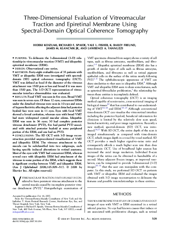(PDF) Three-Dimensional Evaluation of Vitreomacular Traction and Epiretinal Membrane Using ...