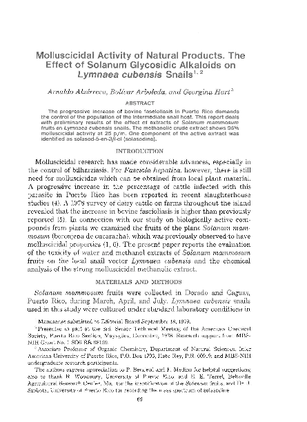 (PDF) Molluscicidal Activity of Natural Products. The Effect of Solanum ...