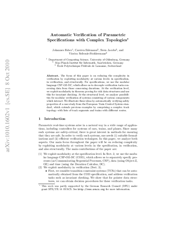 (PDF) Modular Verification of Parametric Specifications in Complex Systems