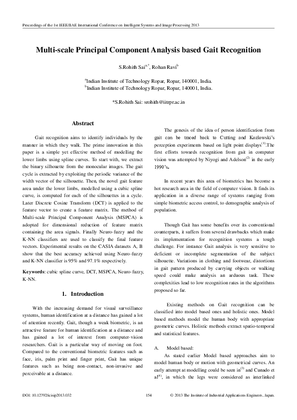 (PDF) Multi-scale principal component analysis based gait recognition