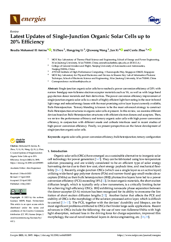 (PDF) Latest Updates of Single-Junction Organic Solar Cells up to 20% ...