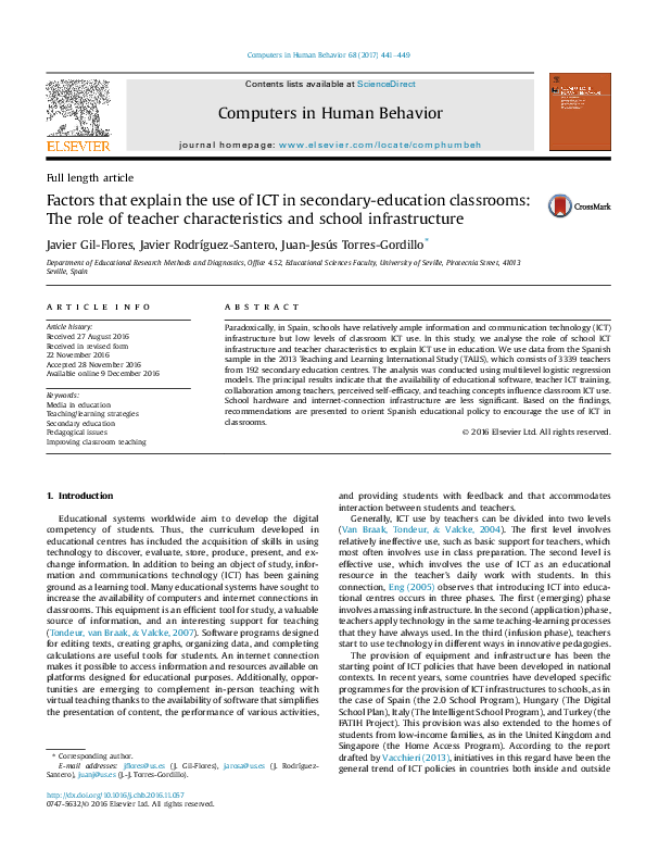 (PDF) Factors that explain the use of ICT in secondary-education ...