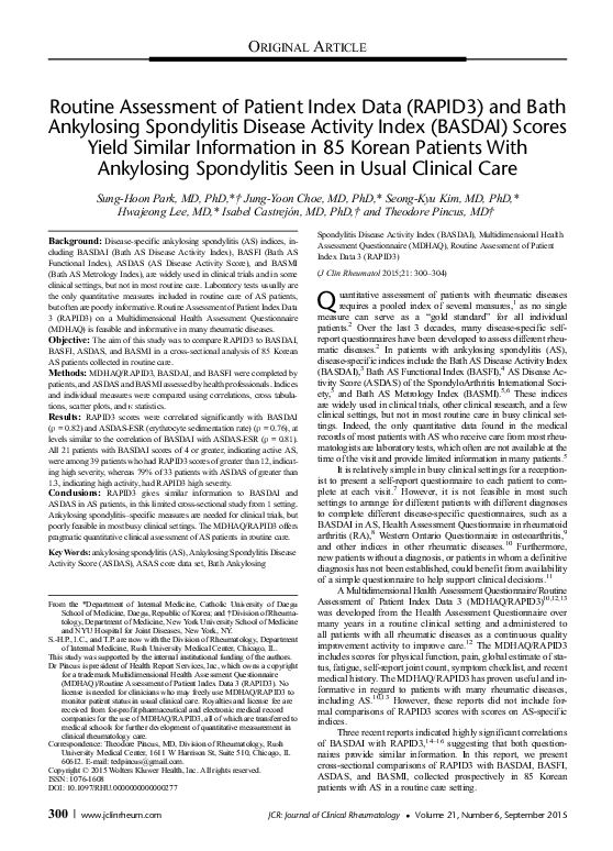 (PDF) Routine Assessment of Patient Index Data (RAPID3) and Bath ...
