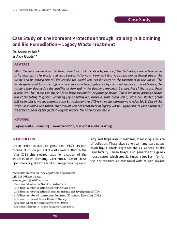 (PDF) Case Study on Environment Protection through Training in ...