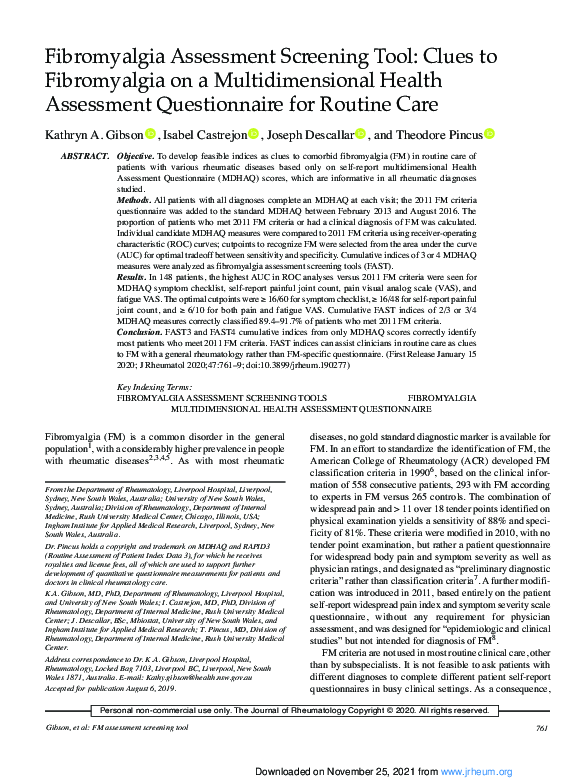 (PDF) Fibromyalgia Assessment Screening Tool: Clues to Fibromyalgia on ...