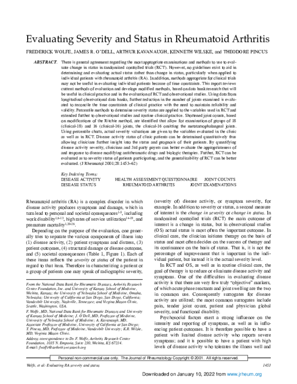 (PDF) Evaluating severity and status in rheumatoid arthritis