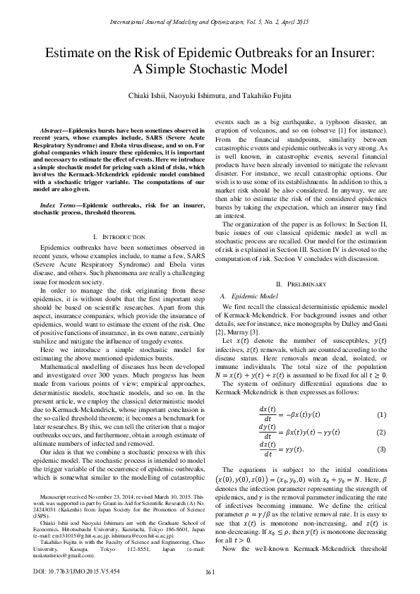 (PDF) Estimate on the Risk of Epidemic Outbreaks for an Insurer: A ...