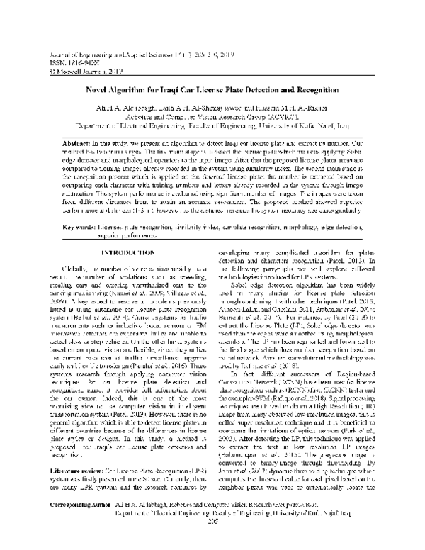 Pdf Novel Algorithm For Iraqi Car License Plate Detection And Recognition