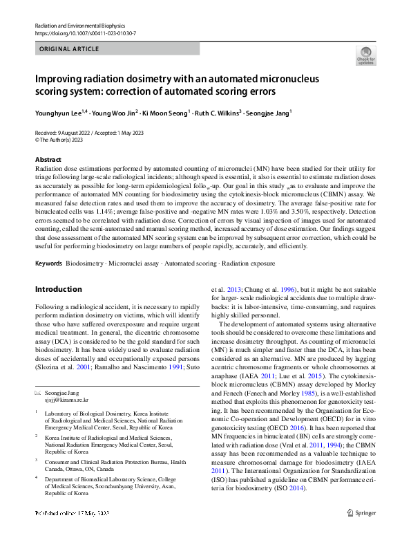 (PDF) Improving radiation dosimetry with an automated micronucleus scoring system: correction of ...