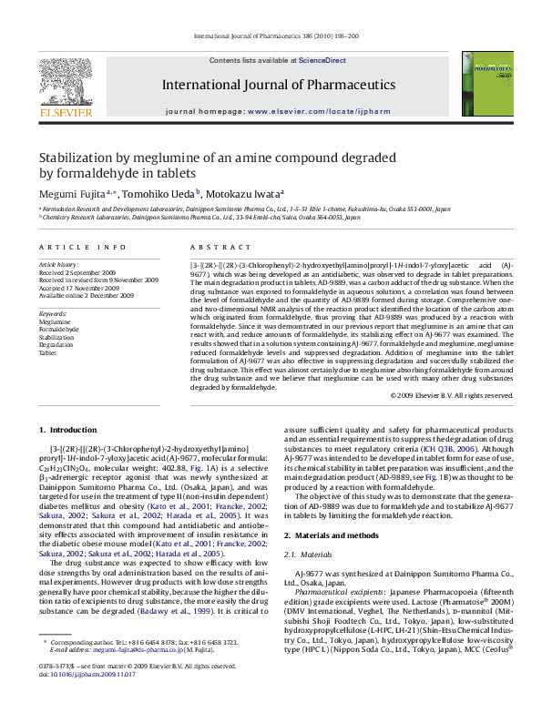 (PDF) Stabilization by meglumine of an amine compound degraded by ...