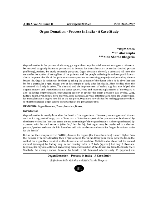 (PDF) Organ Donation -Process in India -A Case Study