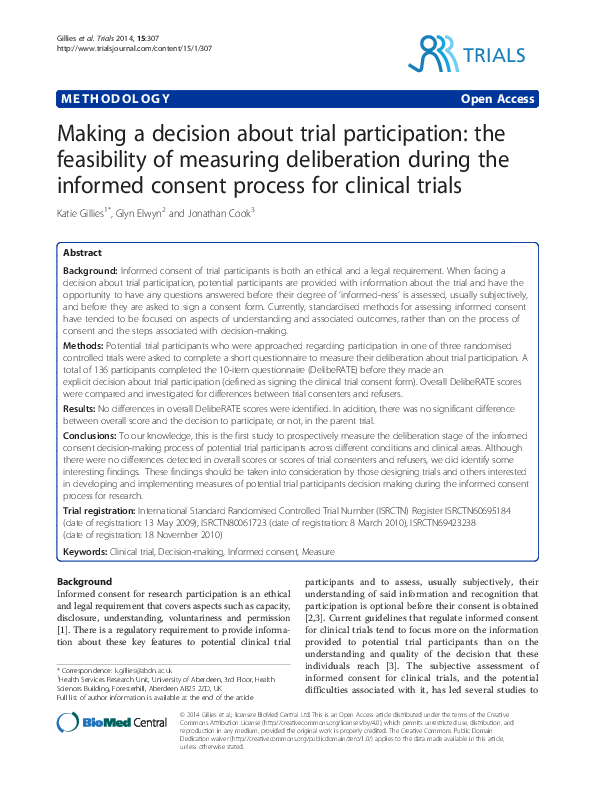 (PDF) Making a decision about trial participation: the feasibility of ...