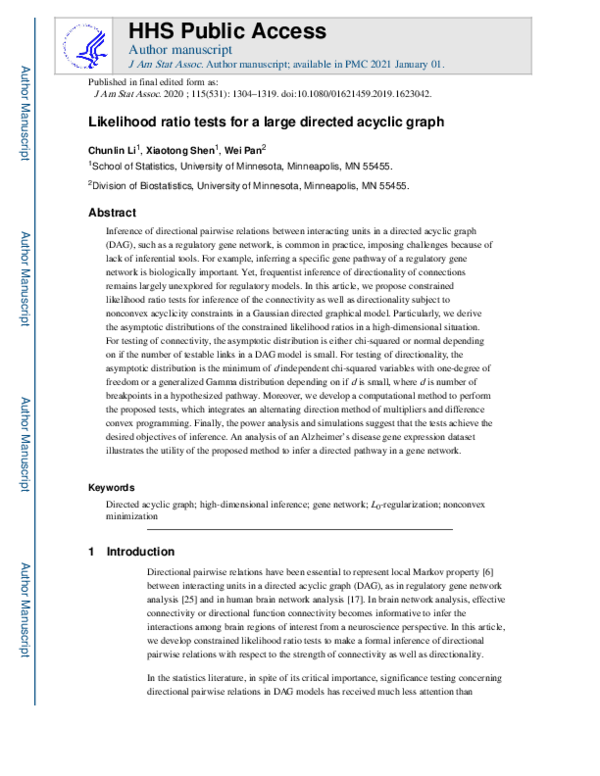 Likelihood Ratio Tests for a Large Directed Acyclic Graph