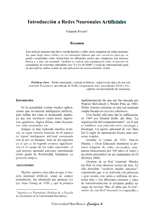(PDF) Introducción a las Redes Neuronales Artificiales