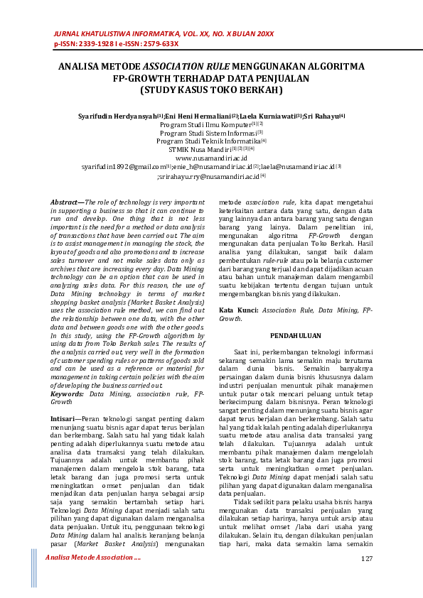 (PDF) Analisa Metode Association Rule Menggunakan Algoritma FP-Growth Terhadap Data Penjualan ...