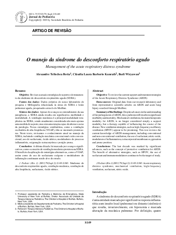(PDF) O manejo da síndrome do desconforto respiratório agudo Management ...