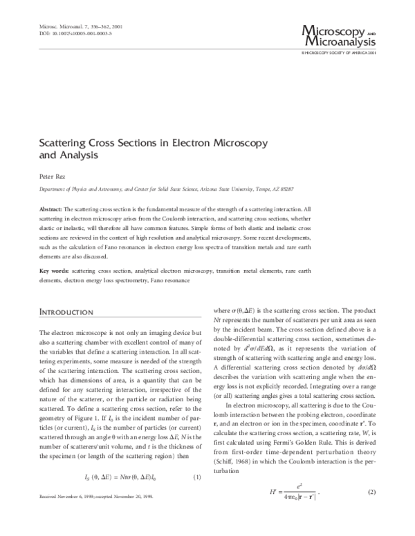(PDF) Scattering Cross Sections in Electron Microscopy and Analysis
