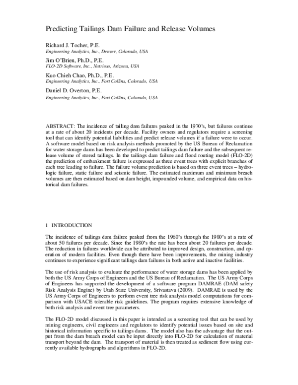 (PDF) Predicting Tailings Dam Failure and Release Volumes