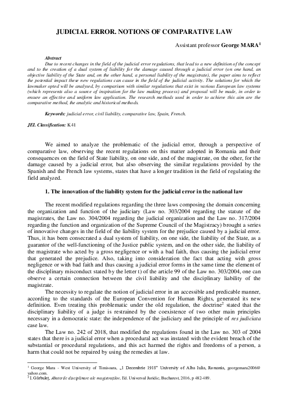 (PDF) Judicial Error. Notions of Comparative Law