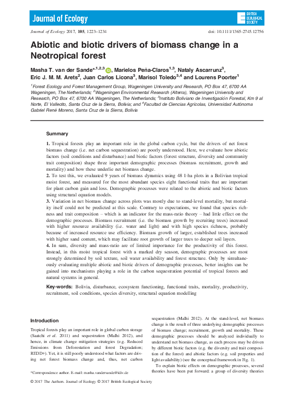 (PDF) Abiotic and biotic drivers of biomass change in a Neotropical forest