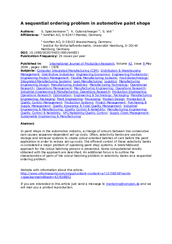 (PDF) A sequential ordering problem in automotive paint shops