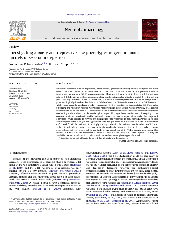 (PDF) Investigating anxiety and depressive-like phenotypes in genetic ...